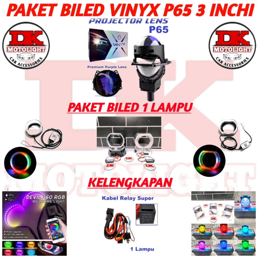 Jual Paket Lengkap Full Set 1 Lampu Projector BILED Vinyx P65 Gen 2 ...