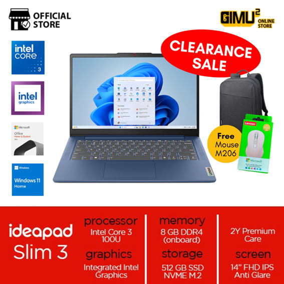 Jual [FREE MOUSE M206] Lenovo IdeaPad Slim 3 14IRU9 Core 3 100U 8GB ...