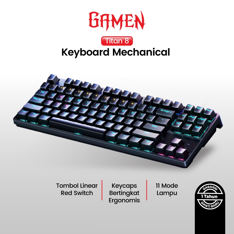 Jual GAMEN Titan 8 Keyboard Gaming Mechanical Ergonomic Keycaps 3 Pin ...