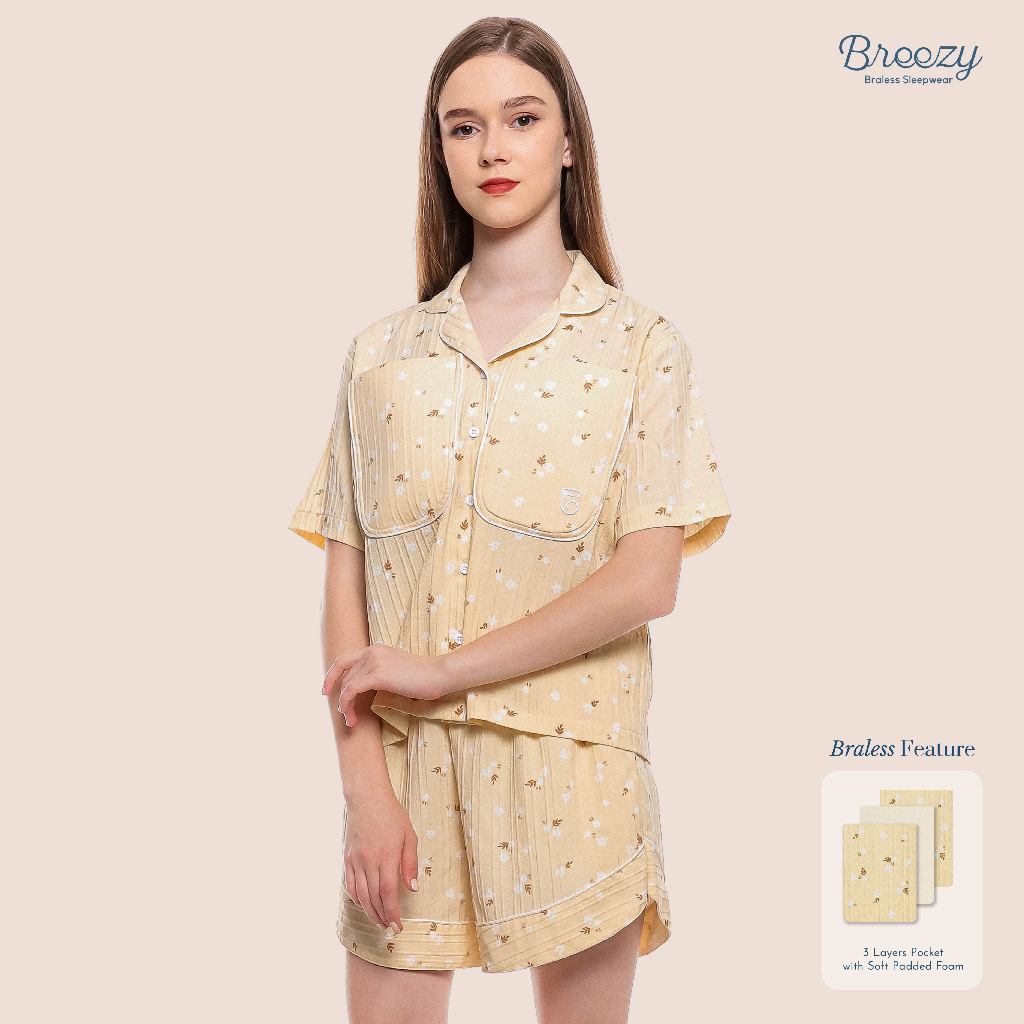 Jual BREEZY Hazel Braless Pajamas Short Sleeve Textured Petals Edition ...