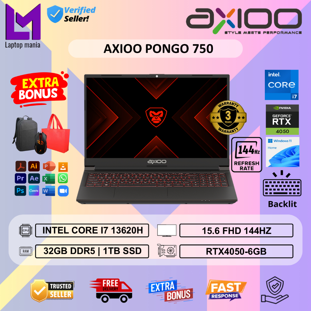 Jual Axioo Pongo 750 i7 13620H RTX 4050 Ram 32GB SSD 1TB 15.6 inch FHD ...