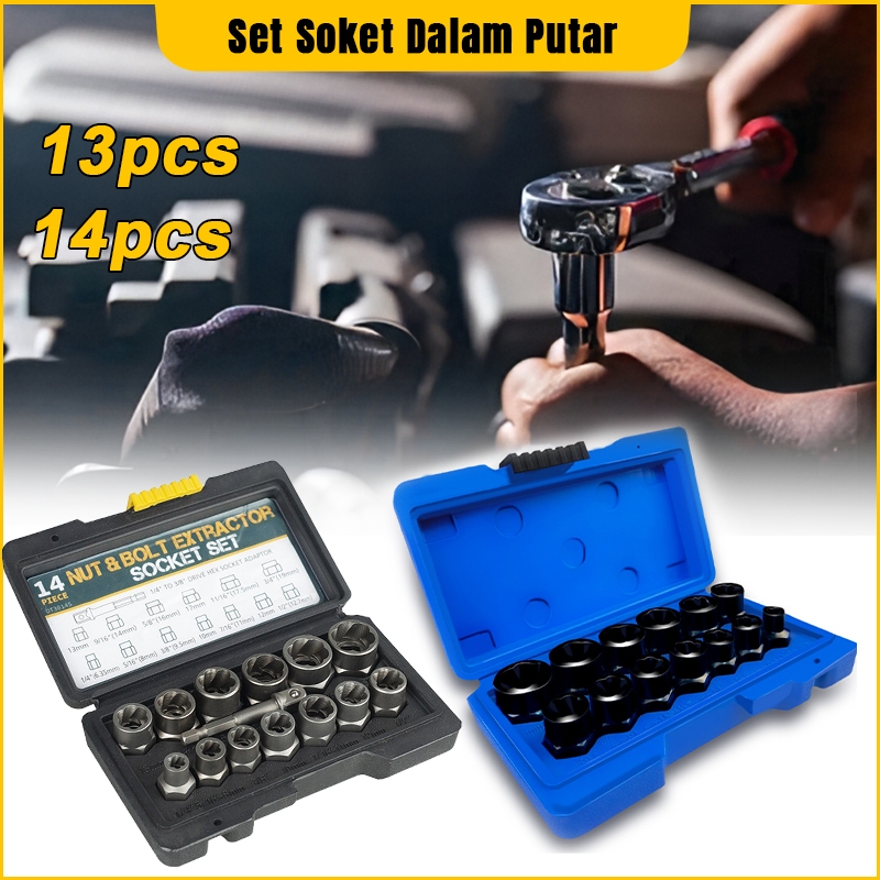 Jual 14pcs Pembuka Baut Mur Rusak Set 8mm-19mm Kunci Ring Pass Damaged ...