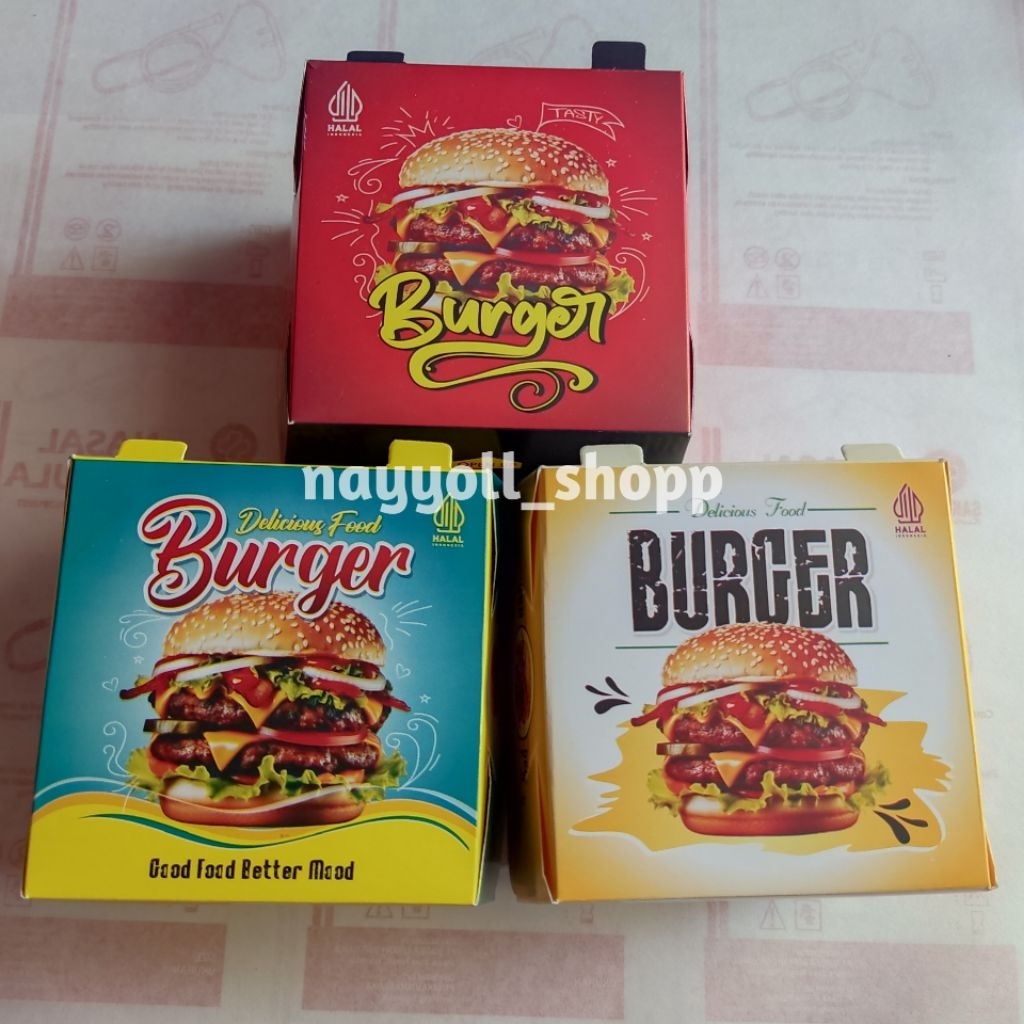 Jual Kemasan box burger motif 3D terbaru ukuran 10×10×8cm isi 100pcs ...