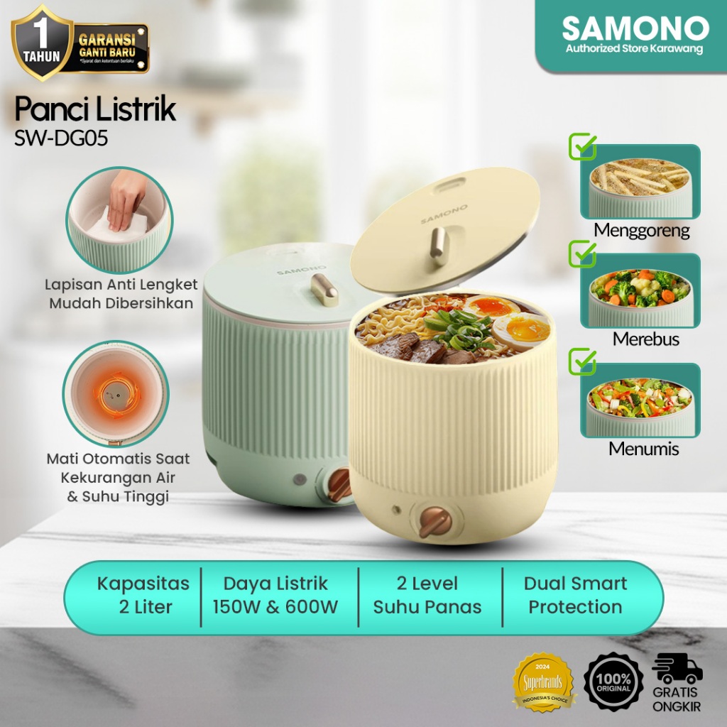 Jual SAMONO Panci Listrik 2L Serbaguna Slow Cooker Mini Panci Keramik ...