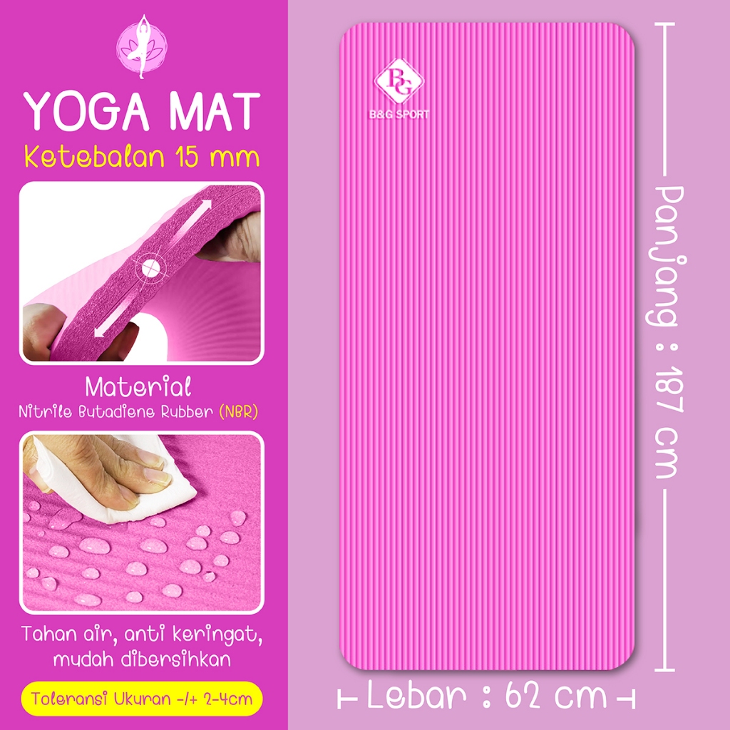 Jual HTD SPORT Matras Olahraga Yoga Pilates Grey Pink Series 15mm Anti ...
