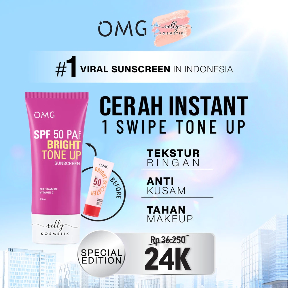 Jual OMG Oh My Glow Bright Booster UV Barrier Sunscreen SPF 50 PA++++ | 25 ml | Shopee Indonesia