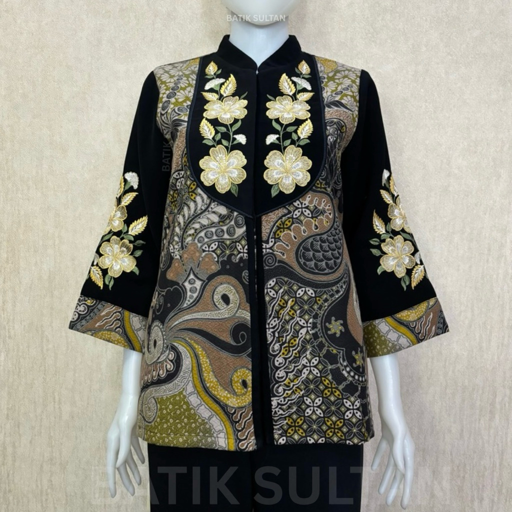 Jual Atasan Batik Blouse Wanita Bordiran Premium Kain Katun Doby Elegan ...