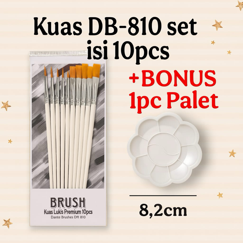 Jual RKL - Kuas Lukis Nilon DB-810 set isi 10pcs + Free Palet | Shopee Indonesia