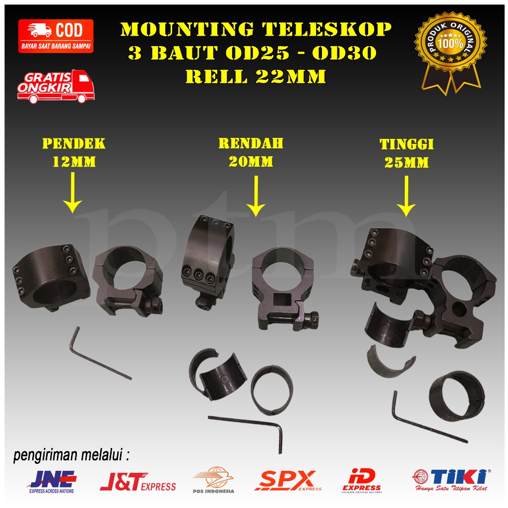 Jual Mounting Teleskop 3 Baut Rell 22 Mounting Teropong (Rendah/Tinggi ...
