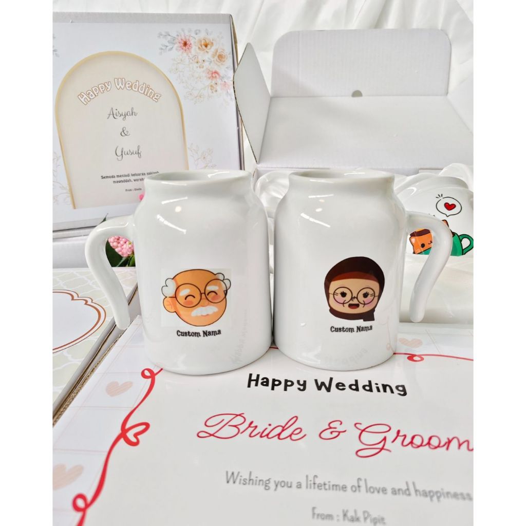 Jual Hadiah Unik Mug Couple Karakter Orang Tua Custom Nama | Shopee ...