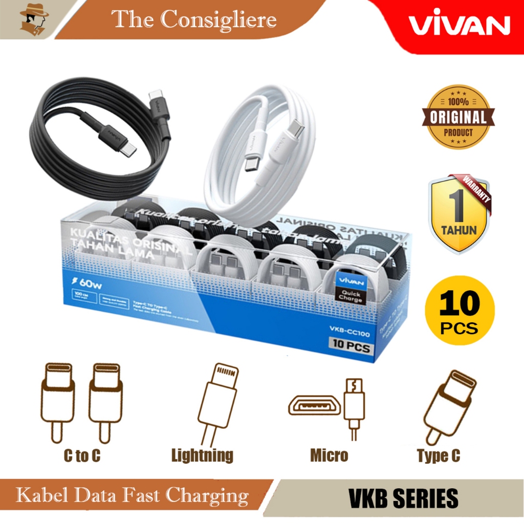 Jual (10 Pcs) Vivan Kabel Data Lightning Type C Micro Fast Charging 3A ...