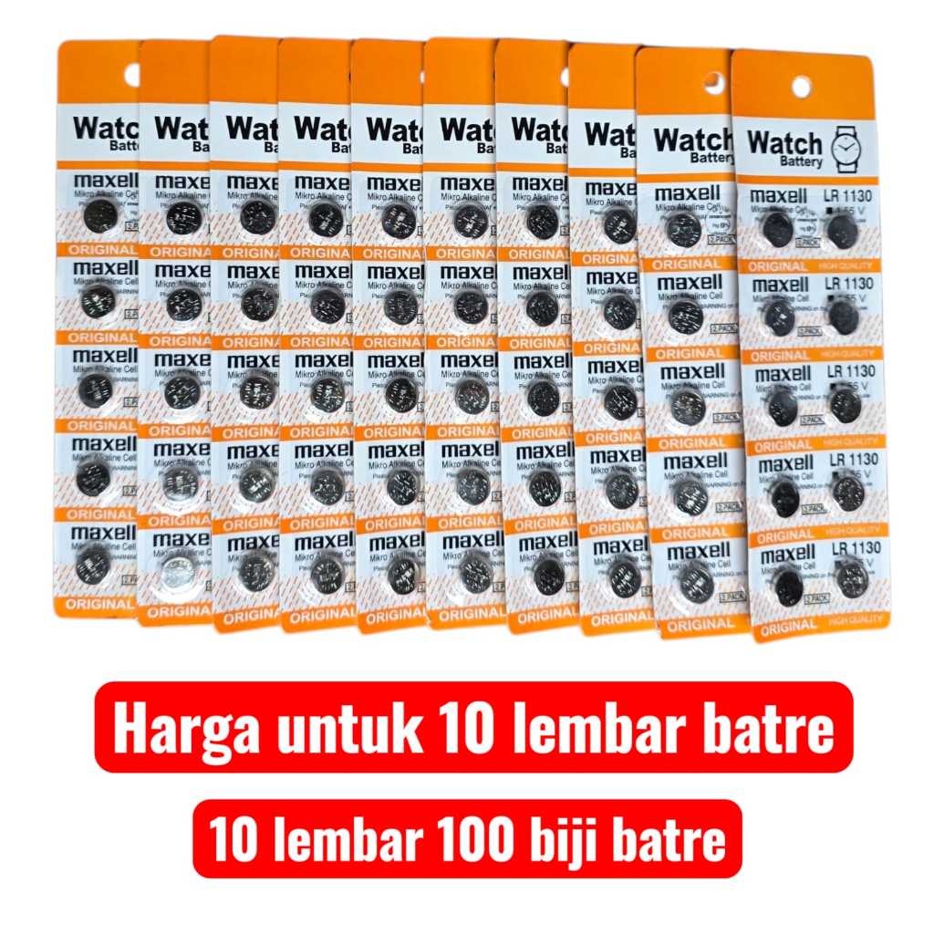 Jual ( 10 LEMBAR ) battery LR1130 MURAH baterai maxel murah LR 1130 ISI ...