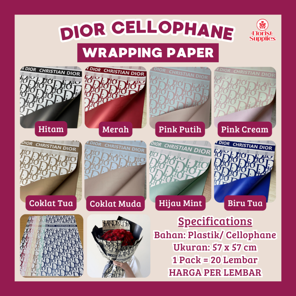 Jual Kertas Buket Bunga Motif Merk Dior Cellophane Flower Wrapping ...