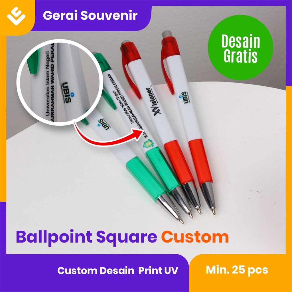 Jual Ballpoint Square Custom Desain Print UV Bolpen Kotak Murah ...