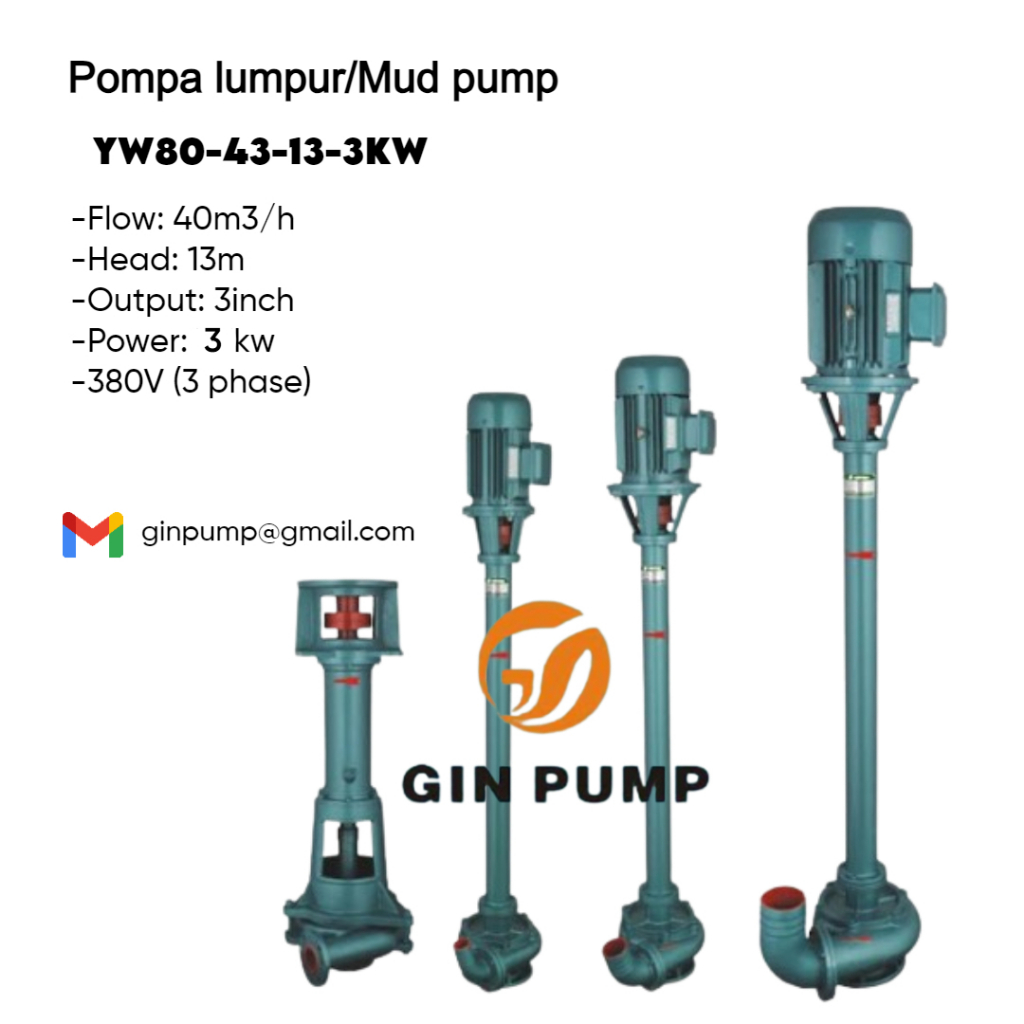 Jual Pompa Lumpur /Mud pump pompa air kotor keruh Merek Gin pump YW80-43-13-3KW 3inch 380V_GAVIN ...