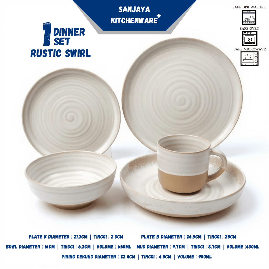 Jual Pyramid Dinner set 5 Pcs Keramik Porselen Model Rustic Swirl ...