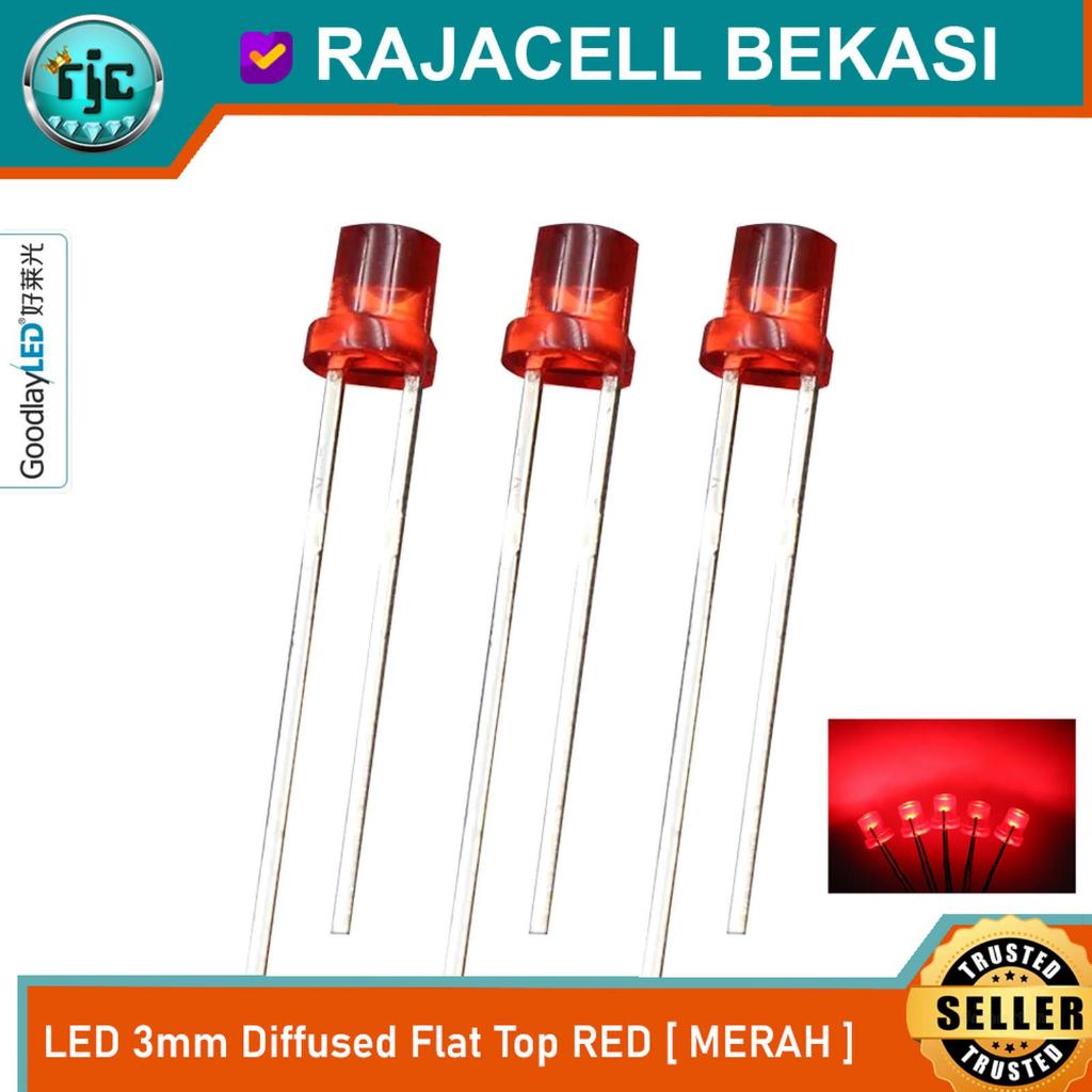 Jual LED 3mm Diffused Red Merah Flat Top 2P Body Diffused Cahaya Merah ...