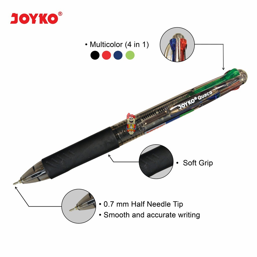 Jual (1 BIJI) Pulpen Bolpen Bolpoint Joyko 4 WARNA QUACO BP-213 ...
