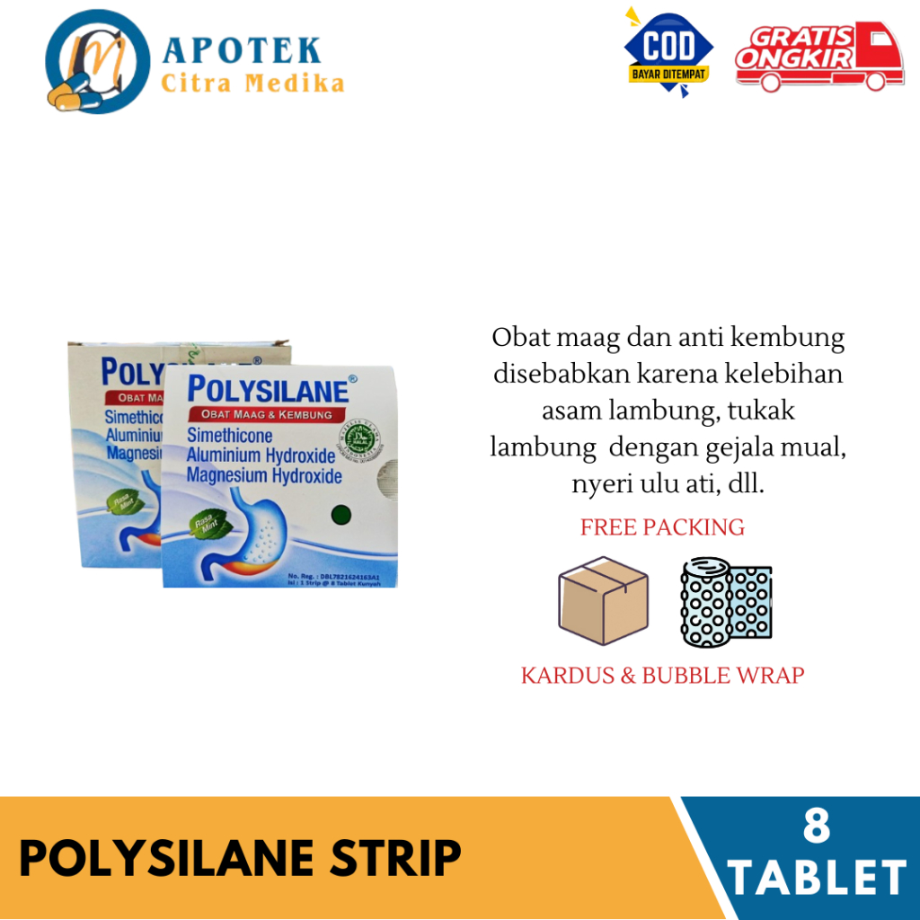 Jual POLYSILANE (1 STRIP ISI 8 TABLET KUNYAH) - MENGATASI ASAM LAMBUNG ...
