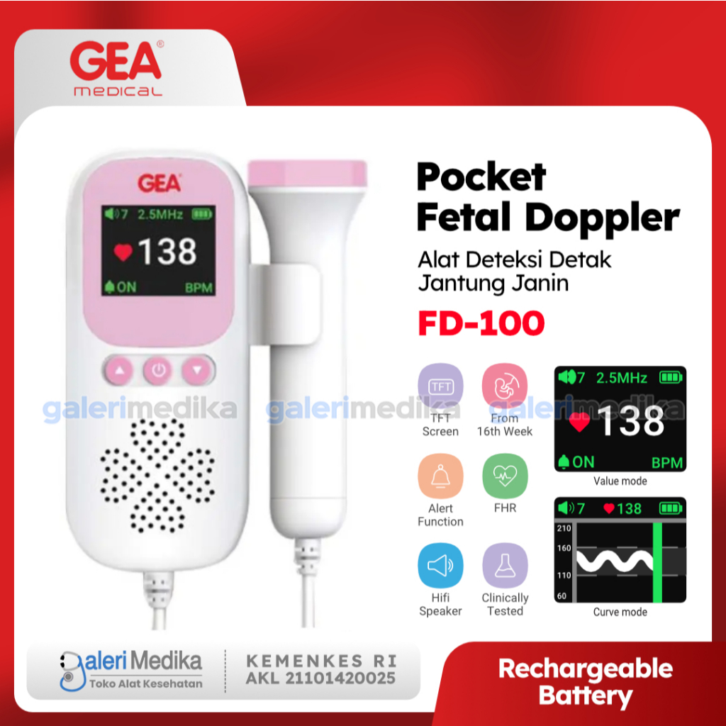 Jual GEA FD-100 Alat Pendeteksi Detak Jantung Janin / Pocket Fetal ...