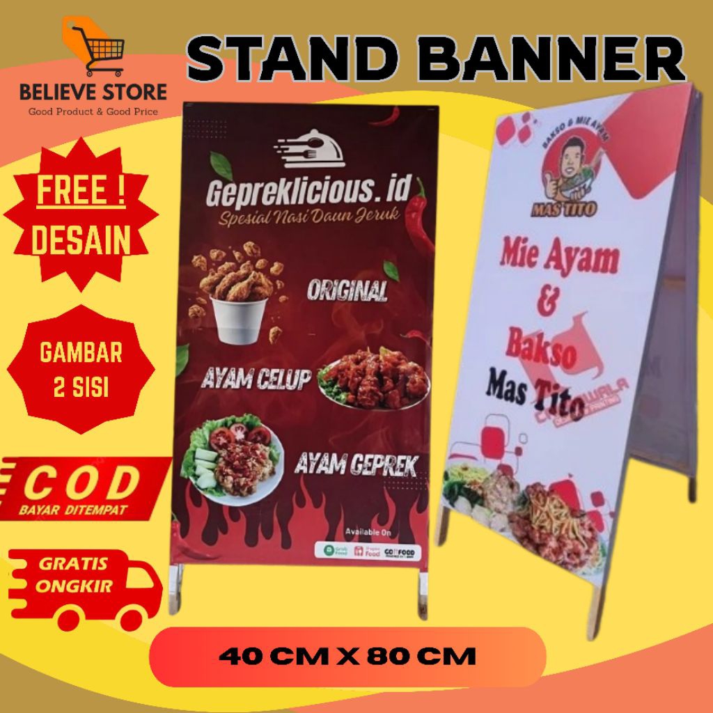 Jual STAND BANNER LIPAT 2 SISI FREE DESAIN SAMPAI JADI (40CM X 80CM ...