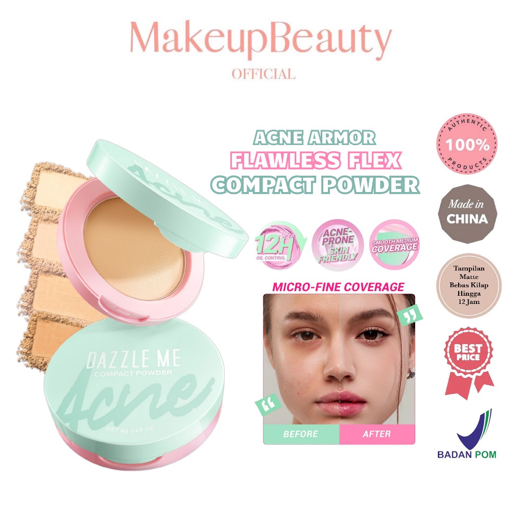 Jual DAZZLE ME Acne Armor Flawless Flex Compact Powder - Two Way Cake Bedak Padat dan Oil ...