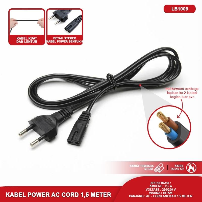 Jual KABEL ANGKA 8/KABEL POWER CPU LISTRIK 1.8M/1,5M/KABEL BUNTUNG ...