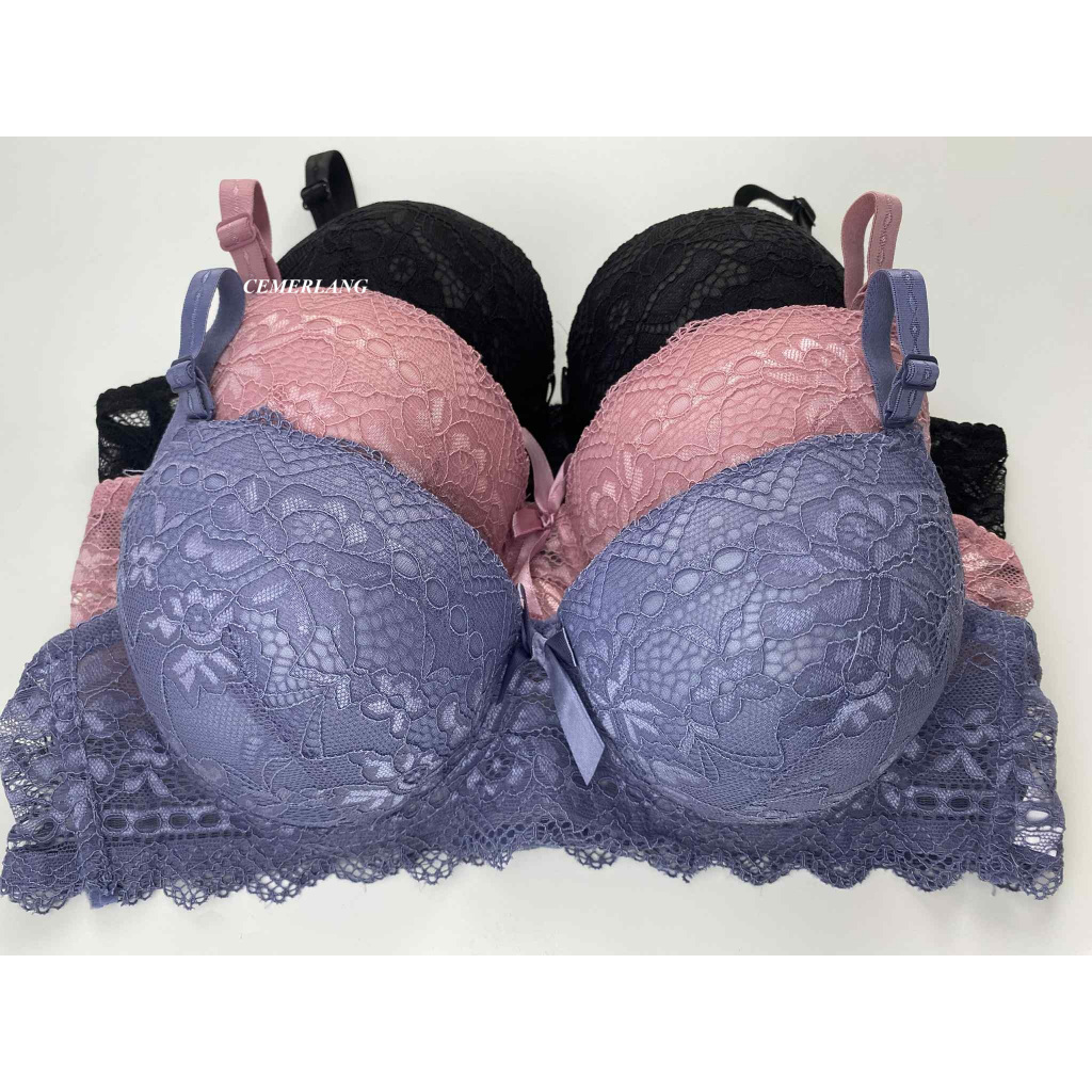 Jual Promo 3 PCS ! BH Bra Kawat Push Up Busa Tebal Renda Cantik Cup B ...