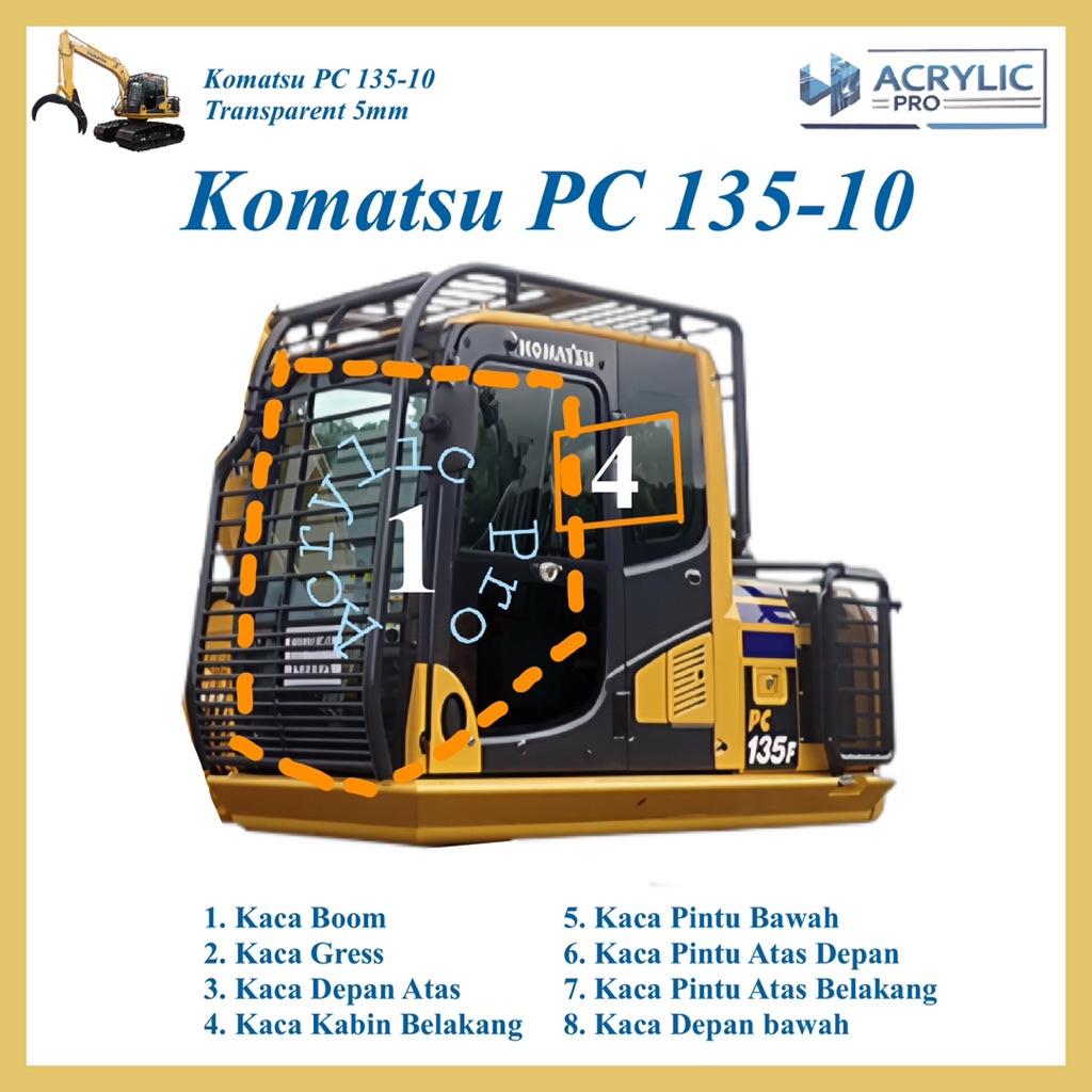 Jual Kaca Alat Berat Excavator Komatsu PC 135-10 Akrilik 5 mm | Shopee ...