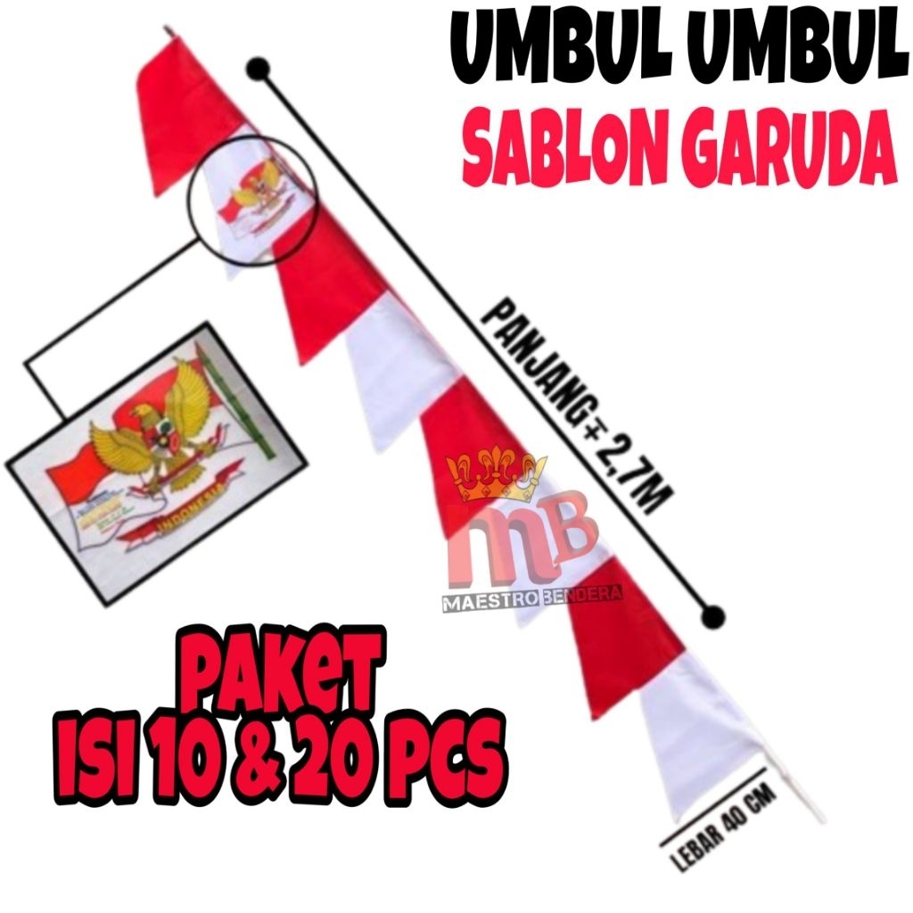 Jual BENDERA UMBUL-UMBUL MERAH PUTIH SABLON GARUDA PAKET ISI 10 & 20 PCS | Shopee Indonesia