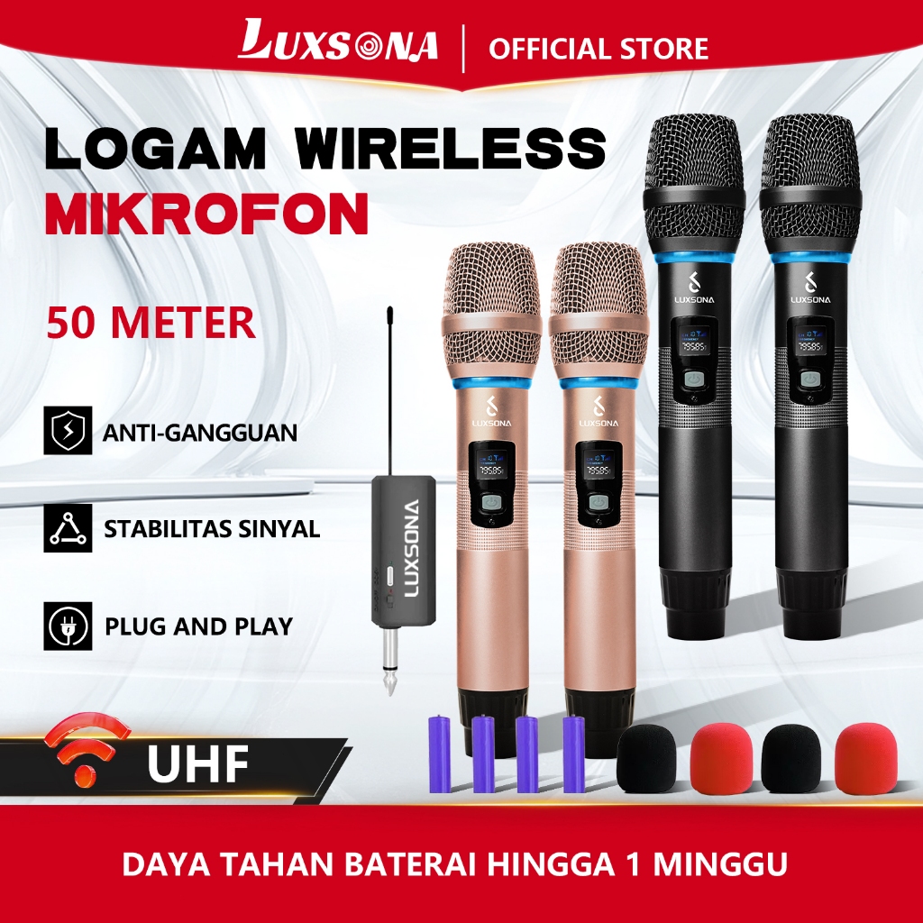 Jual LUXSONA Mic Dual Wireless Microphone profesional UHF Metal ...
