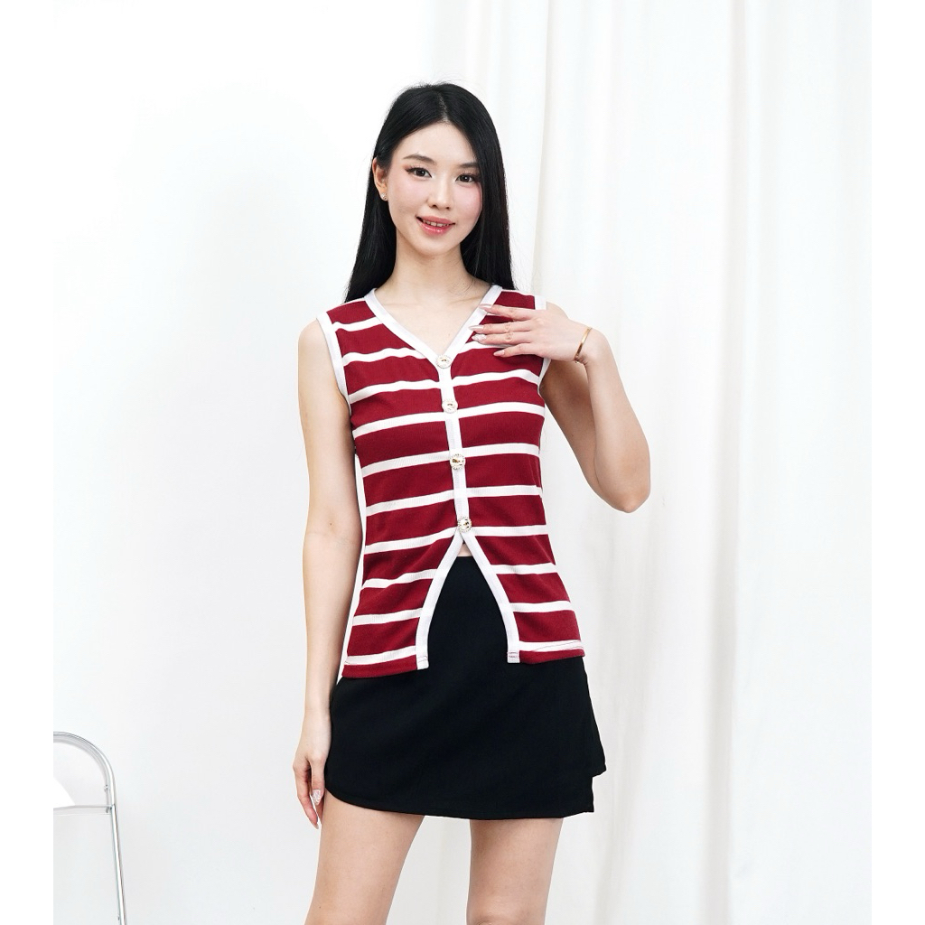 Jual ( ALRIA ) HAILEY Tank Top - Baju Atasan Tanktop Wanita Motif Salur ...