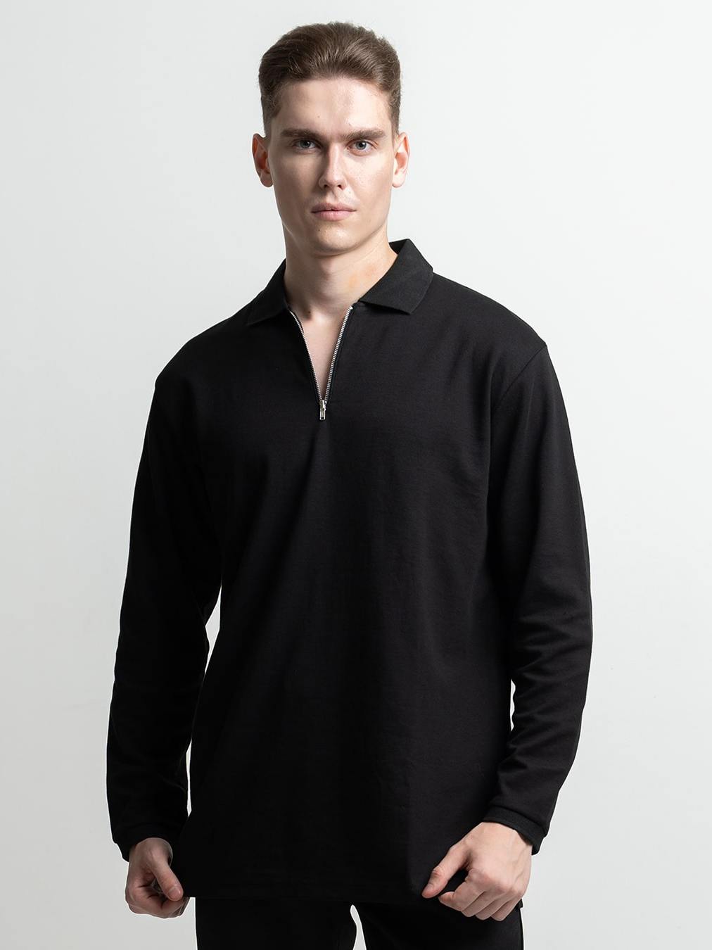 Jual HSRM - Paul Polo Shirt Zipper Long Sleeve Black TwoBreeze | Shopee ...