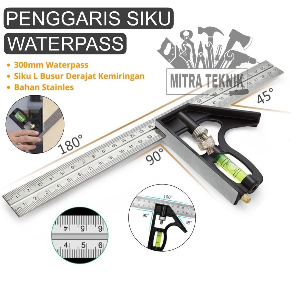 Jual Penggaris Siku Waterpass 30 CM Bangunan Stainless Steel Garisan ...