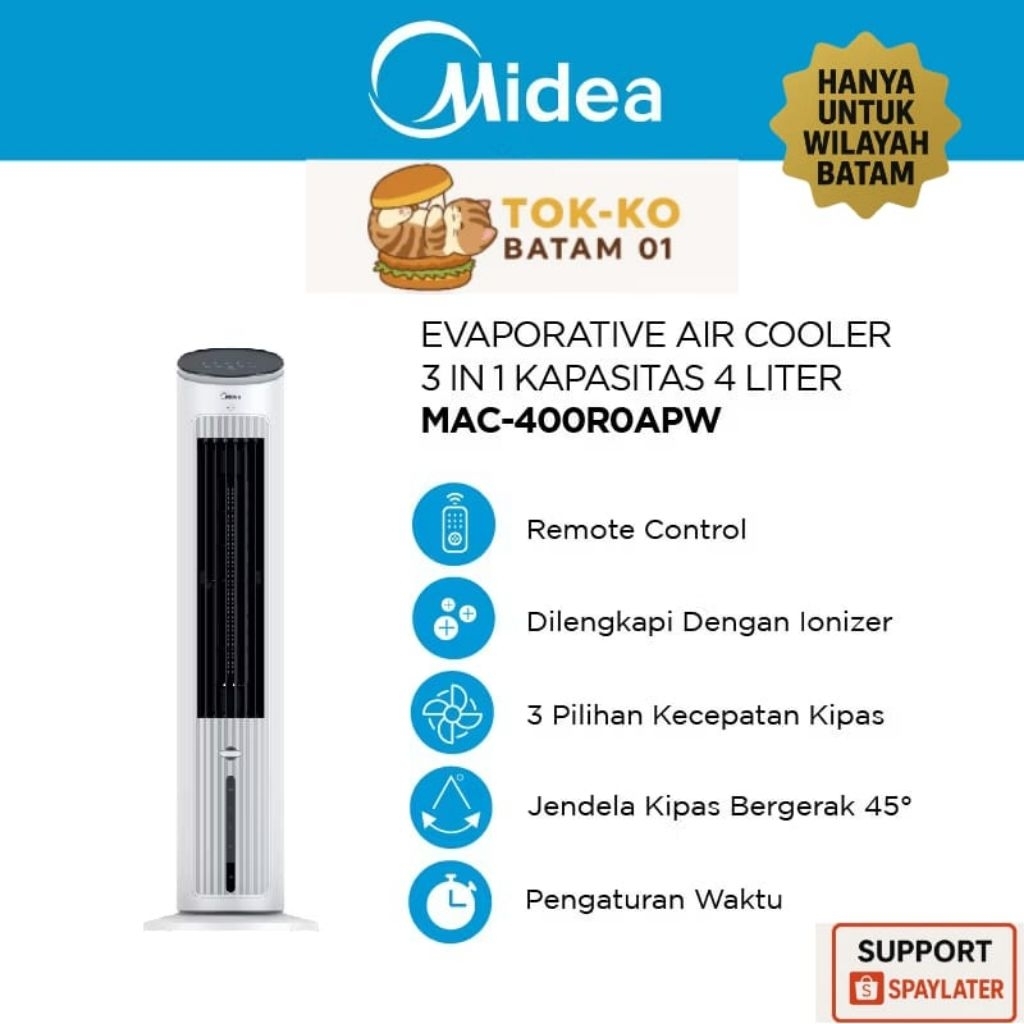 Jual AIR COOLER MIDEA TOWER 4 LITER MAC-400ROAPW 3 in 1 GARANSI - BATAM ...