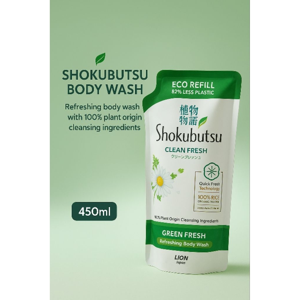 Jual Shokubutsu Body Wash Clean Fresh Green Fresh Refill 450ml – Sabun ...