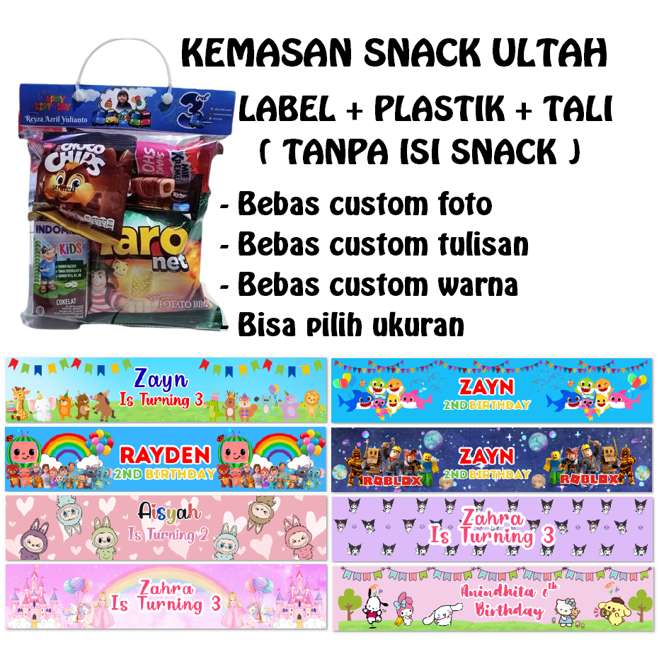 Jual Label Snack Ultah Anak Custom Foto / Tag label souvenir custom ...