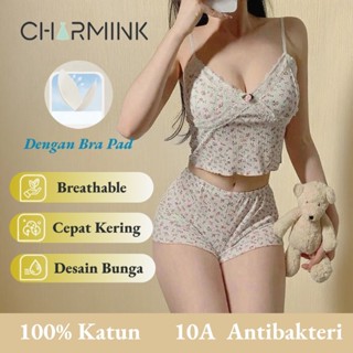 Jual CHARMINK Piyama Wanita Setelan Tank Top & Celana Pendek Motif Bunga dengan Bra Pad – Baju ...