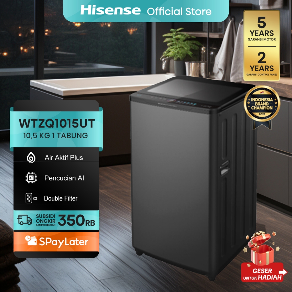 Jual Hisense Mesin Cuci WTZQ1015UT Top Loading Kapasitas 10.5KG 1 ...