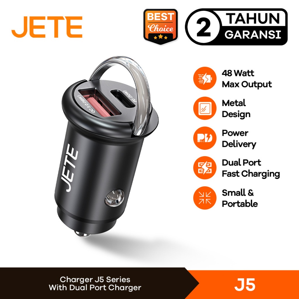 Jual JETE J5 Car Charger Fast Charging 48W Type C PD & QC 3.0 - Garansi ...