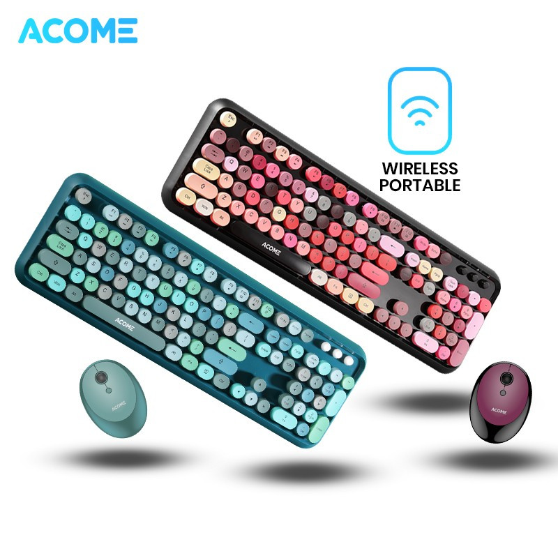Jual Acome AKM1000 Keyboard Mouse Combo Wireless Fashion Colours Tone ...