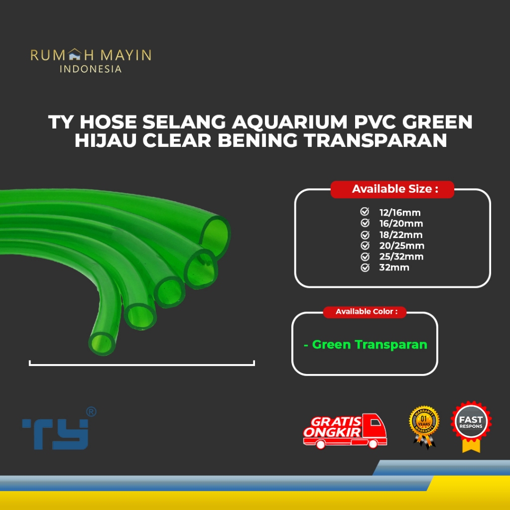 Jual TY Hose Selang Aquarium PVC Green Hijau Clear Bening Transparan ...