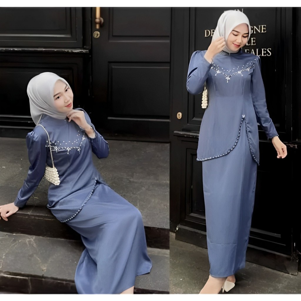 Jual FELICIA Baju Kurung Malaysia Tren Oneset Satin Polos Elegan Set ...