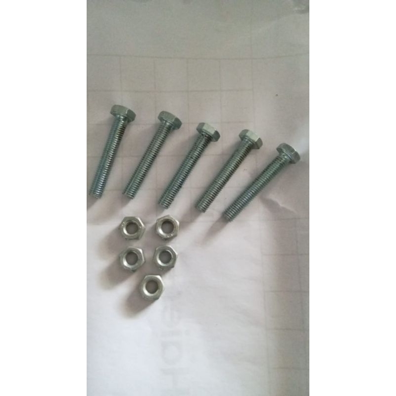 Jual Baut + Mur Besi Putih 10×25/BN Putih Drat Kasar/Kunci 17 | Shopee Indonesia