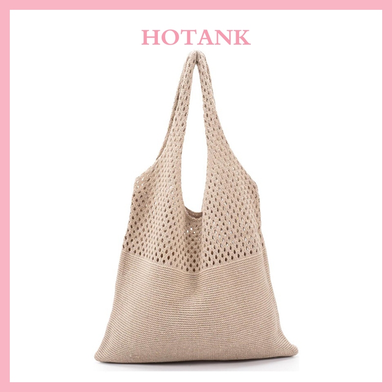 Jual HOTANK Wanita Warna Solid Rajutan Tas Bahu Kerangka Tote Tas ...
