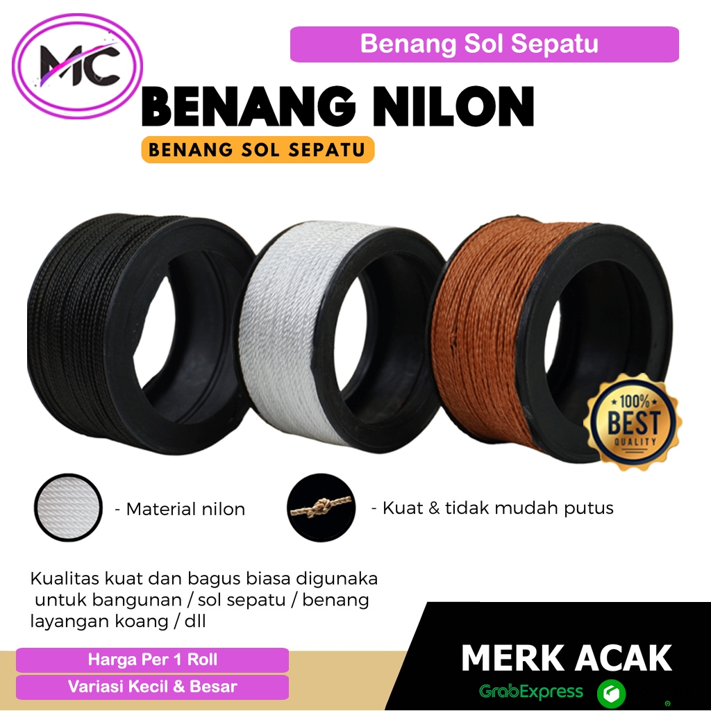 Jual Benang Nilon Sol Sepatu Warna Putih Hitam Cokelat Per Roll Benang ...