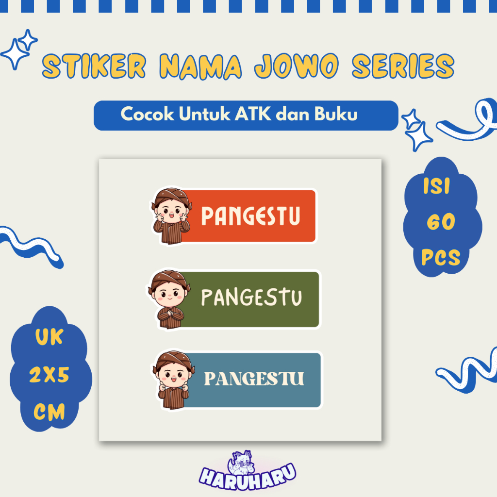 Jual Stiker Label Nama Lucu Karakter Mas Jowo Vinyl Waterproof Ukuran ...