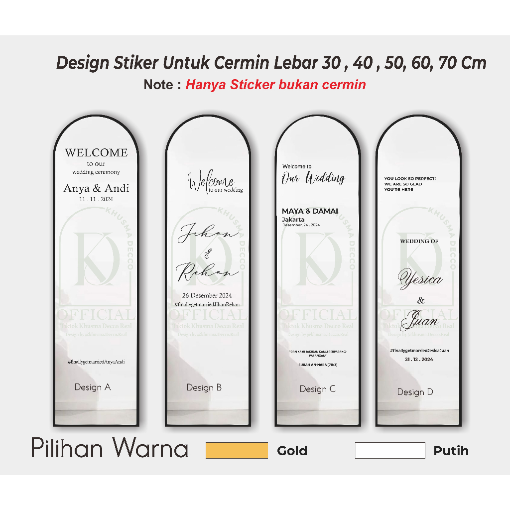 Jual Khusma Decco Stiker Cermin Wedding Engagement Mirror Stiker ...