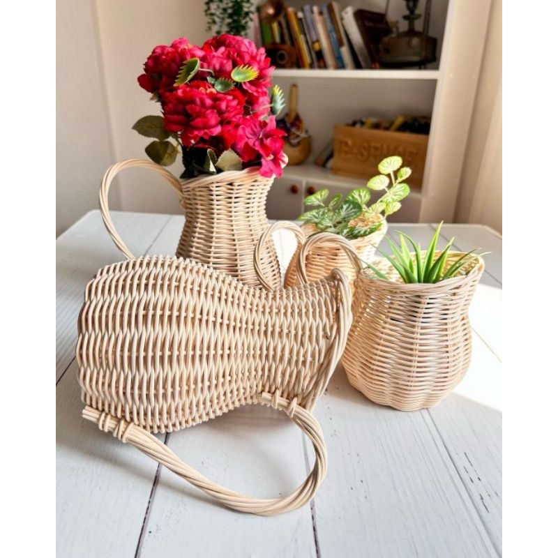 Jual vas bunga rotan karakter teko | Shopee Indonesia