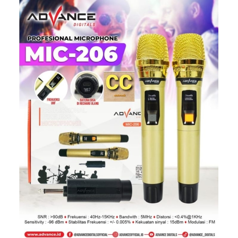 Jual ADVANCE PROFESIONAL WIRELESS MICROPHONE MIC 202 W1061 MIC 201 MIC ...